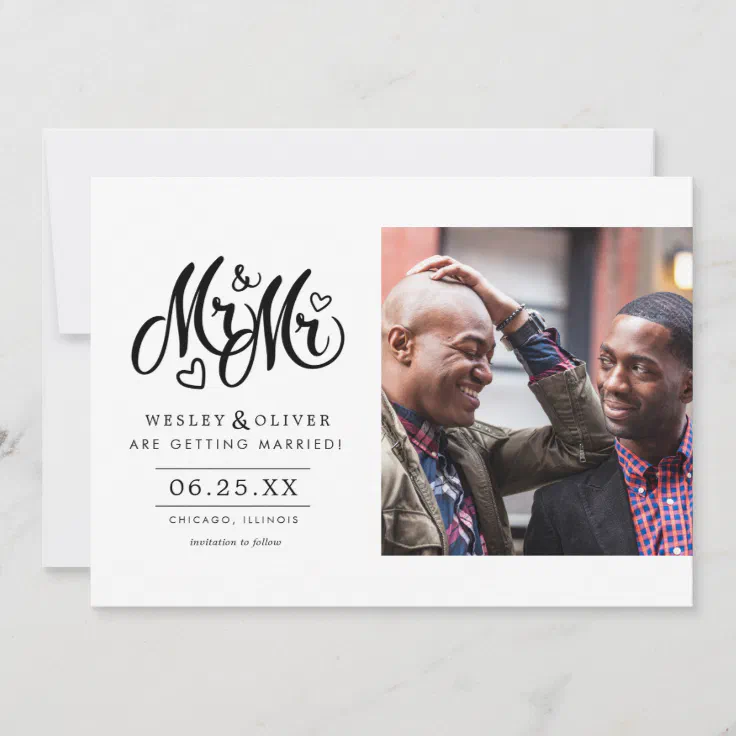 Mr. & Mr. Script - Save the Date with Photo | Zazzle