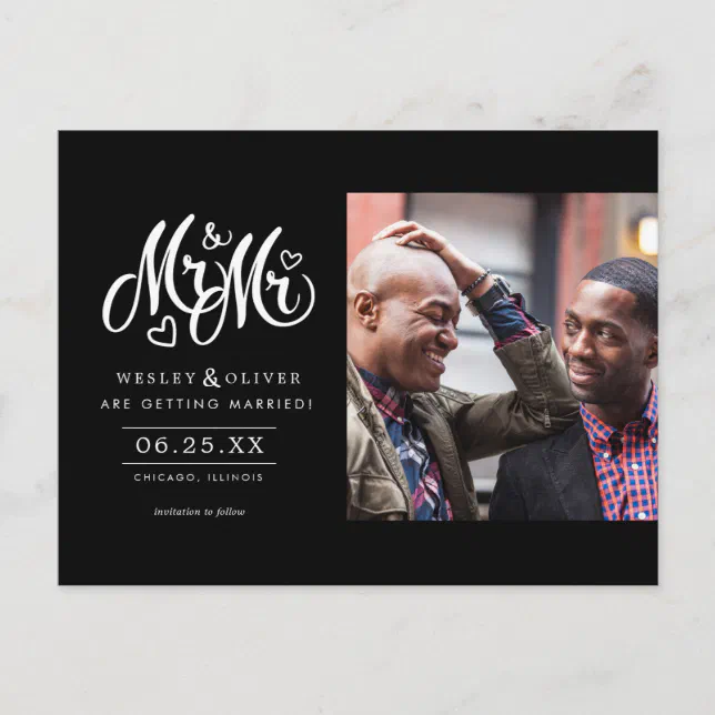 Mr. & Mr. Script - Save the Date with Photo Postcard | Zazzle