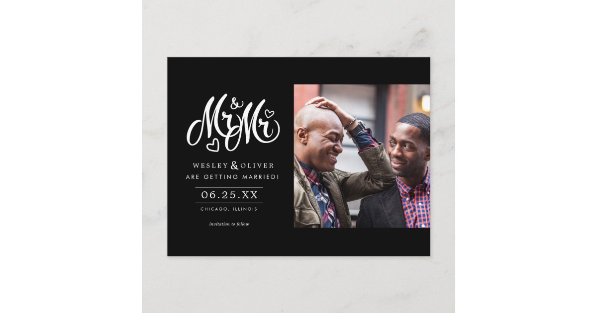 Mr. & Mr. Script - Save the Date with Photo Postcard | Zazzle