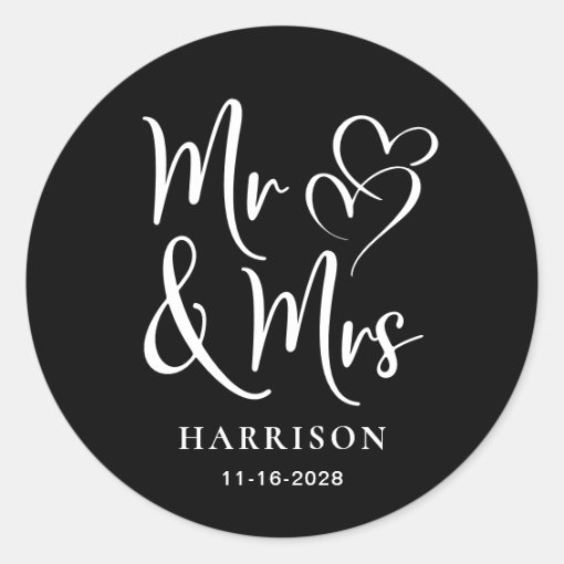 Mr Mrs Black Wedding Classic Round Sticker | Zazzle
