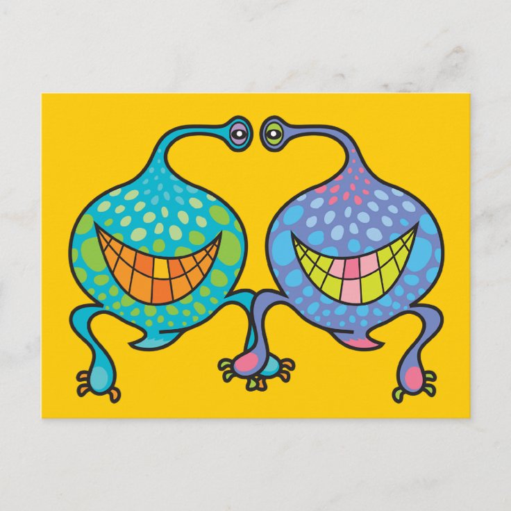 Mr. & Mrs. Blob Cartoon Alien Fun Custom Postcard | Zazzle