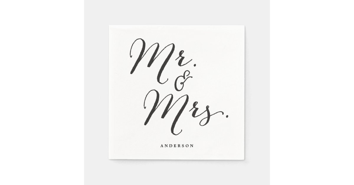 Mr & Mrs Classic Script Calligraphy Name Wedding Paper Napkins | Zazzle