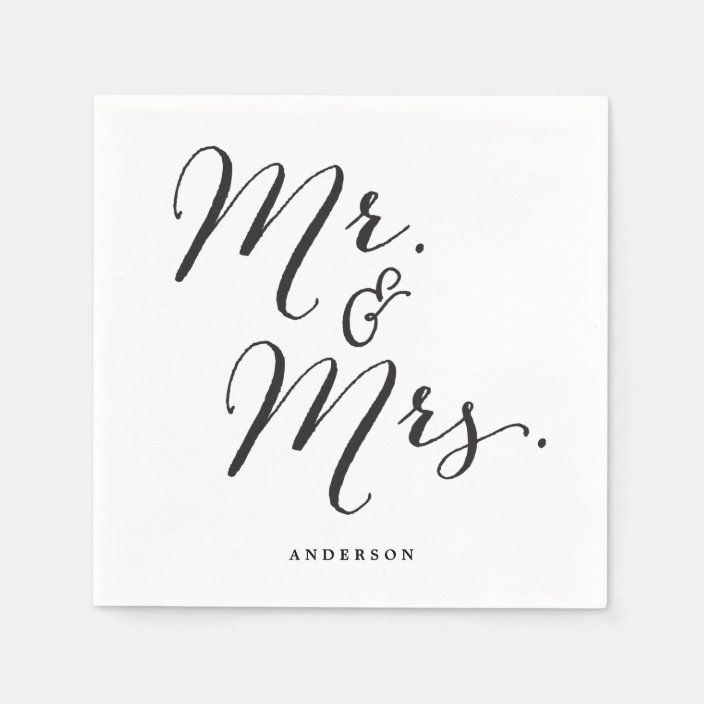 Mr & Mrs Classic Script Calligraphy Name Wedding Paper Napkins | Zazzle.com