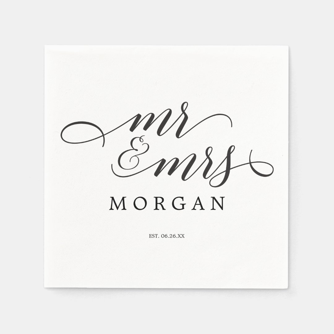 Mr & Mrs Classic Script Wedding Cocktail Napkin | Zazzle