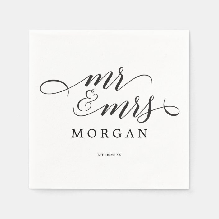 Mr & Mrs Classic Script Wedding Cocktail Napkin | Zazzle