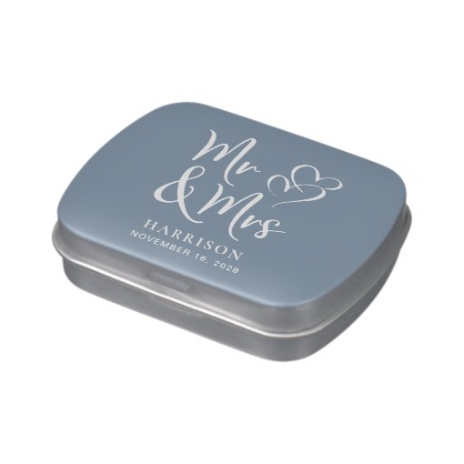 Mr Mrs Dusty Blue Wedding Favor Candy Tin | Zazzle