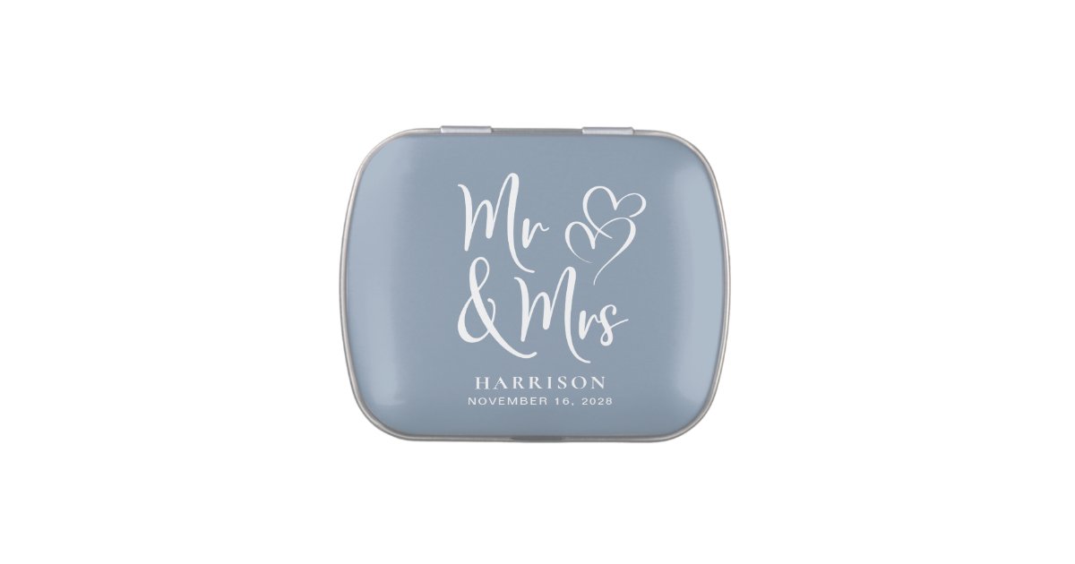 Mr Mrs Dusty Blue Wedding Favor Candy Tin | Zazzle