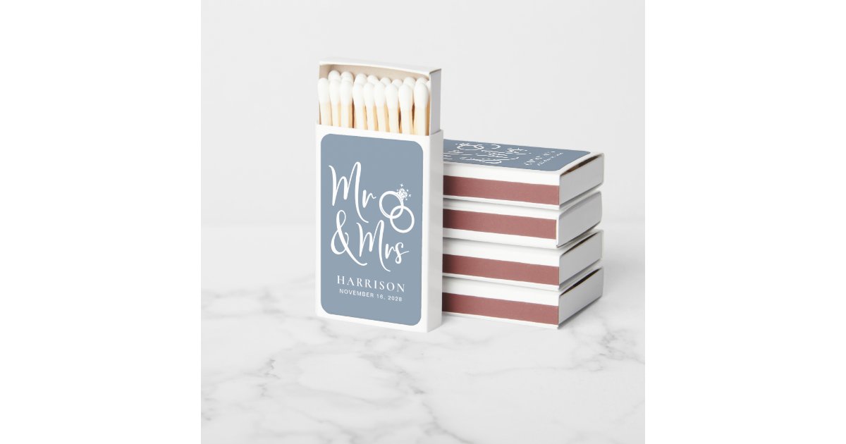 Mr Mrs Dusty Blue Wedding Favor Matchboxes | Zazzle