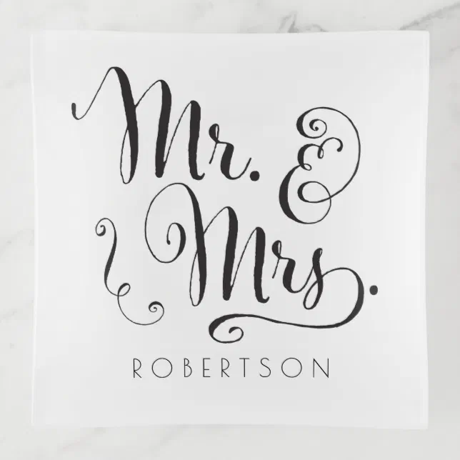 Mr. & Mrs. Fancy Script Trinket Tray | Zazzle