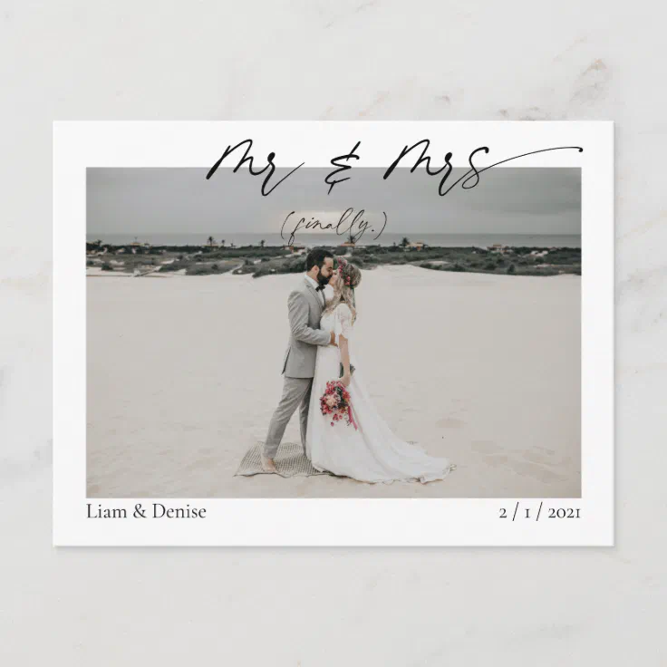 Mr & Mrs (finally) Fun Script Wedding Announcement Postcard | Zazzle