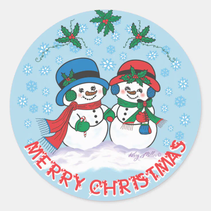 Mr. & Mrs Frosty The Snowman Classic Round Sticker | Zazzle