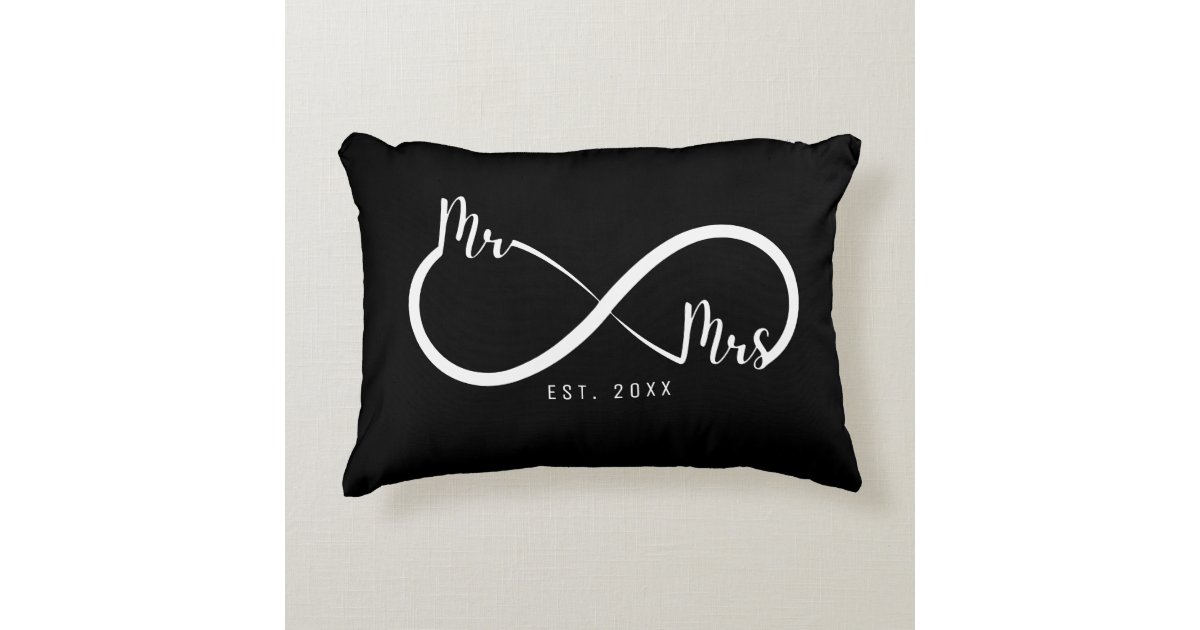 Mr & Mrs Infinity Symbol Black Accent Pillow | Zazzle