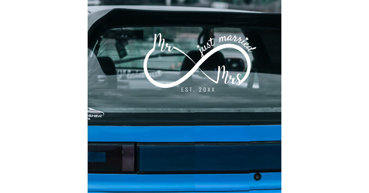 Mr & Mrs Infinity Symbol Just Married Wedding Car Window Cling | Zazzle