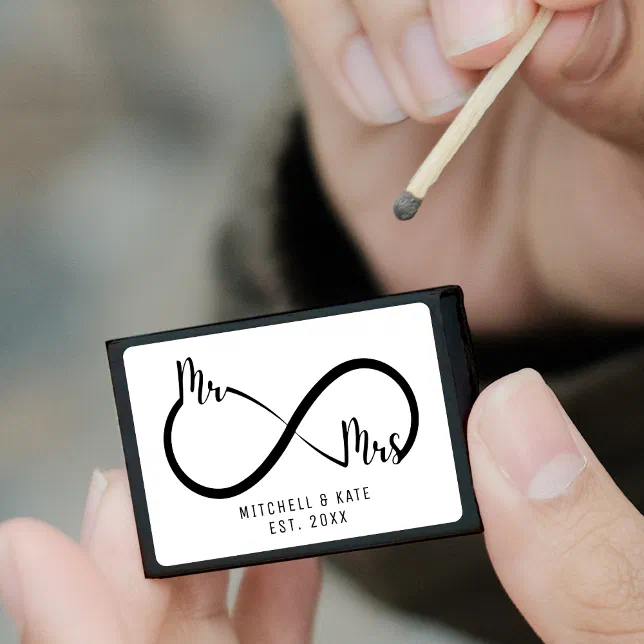 Mr & Mrs Infinity Symbol Wedding Matchboxes | Zazzle