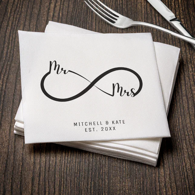 Mr & Mrs Infinity Symbol Wedding Napkins | Zazzle