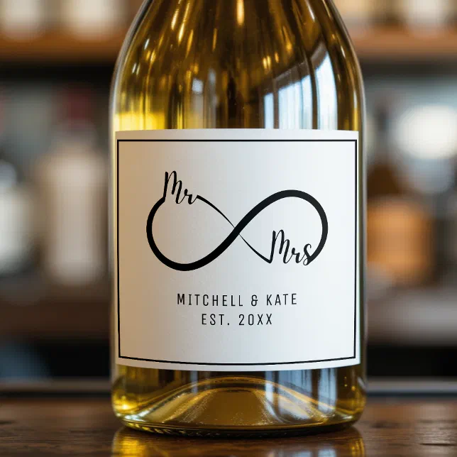 Mr & Mrs Infinity Symbol Wedding Sparkling Wine Label | Zazzle