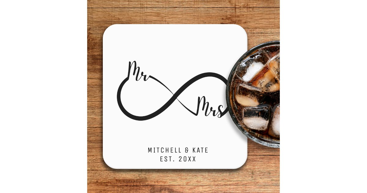 Mr & Mrs Infinity Symbol Wedding Square Paper Coaster | Zazzle