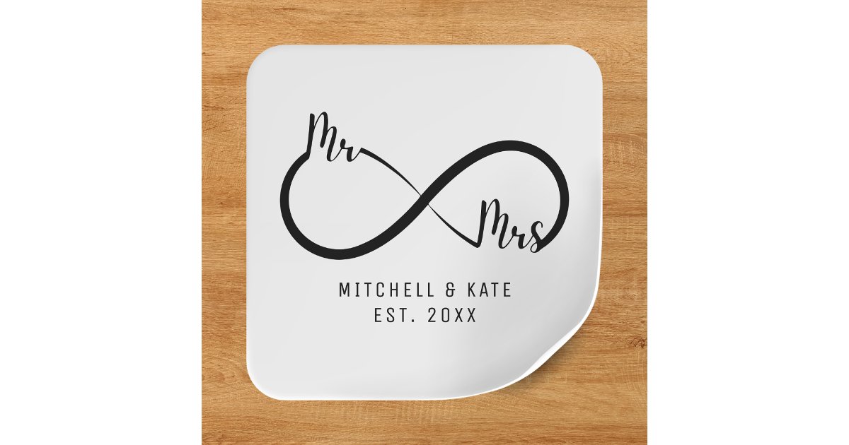 Mr & Mrs Infinity Symbol Wedding Square Sticker | Zazzle