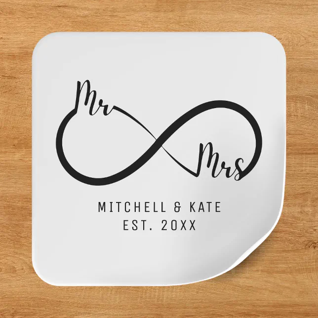 Mr & Mrs Infinity Symbol Wedding Square Sticker | Zazzle