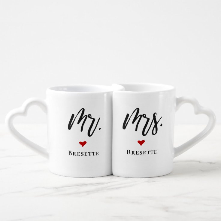 Mr. Mrs. Married Name Red Heart Engagement Coffee Mug Set | Zazzle