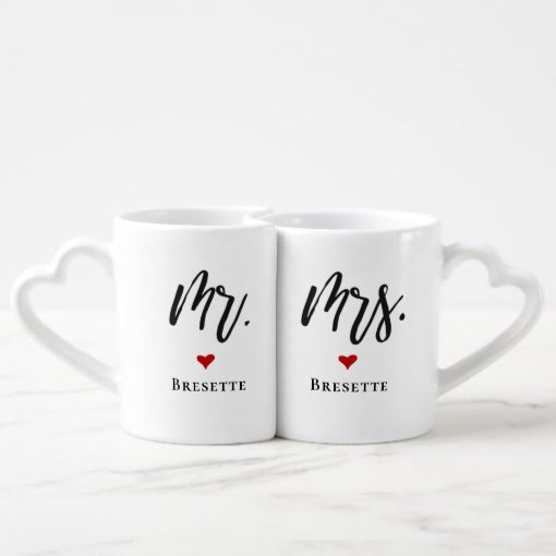 Mr. Mrs. Married Name Red Heart Engagement Coffee Mug Set | Zazzle