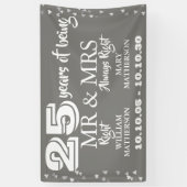 Mr Mrs Right Fun 25th Anniversary Silver Hearts Banner | Zazzle