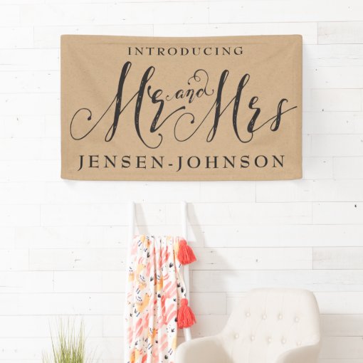 Mr & Mrs Script Cursive Typography Wedding Banner | Zazzle