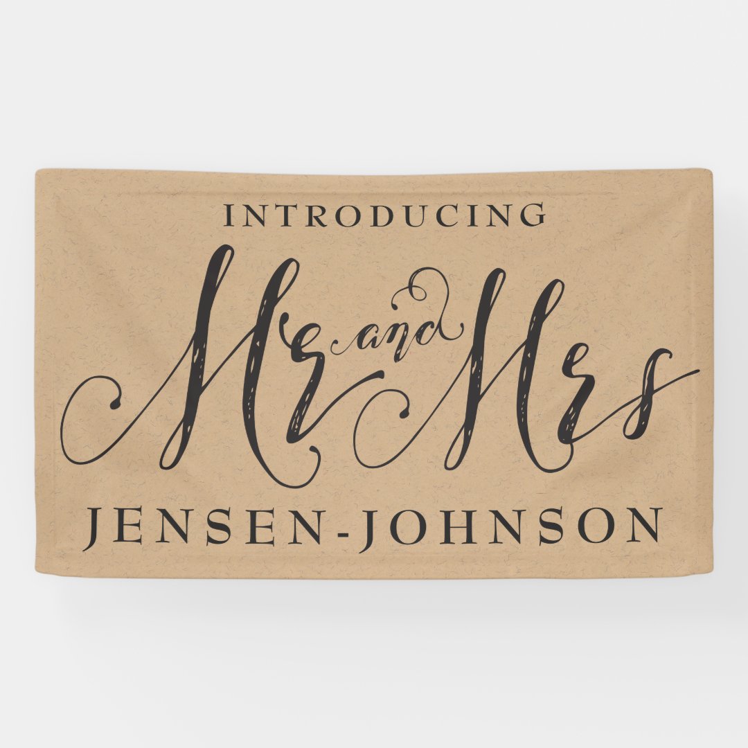Mr & Mrs Script Cursive Typography Wedding Banner | Zazzle