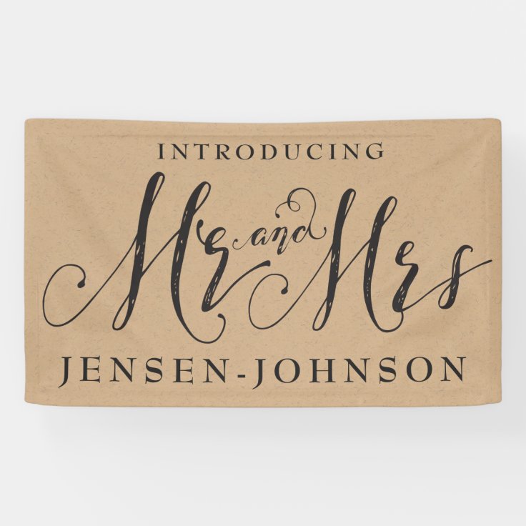 Mr & Mrs Script Cursive Typography Wedding Banner | Zazzle
