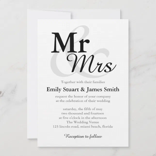 Mr &Mrs Simple Elegant Typography Wedding Invitation | Zazzle