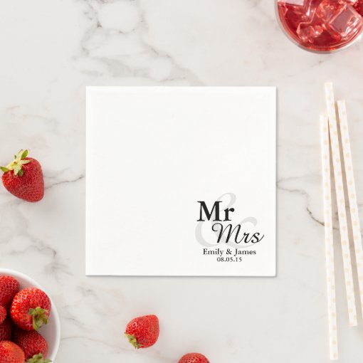 Mr&Mrs Simple Elegant Typography Wedding Paper Napkins | Zazzle