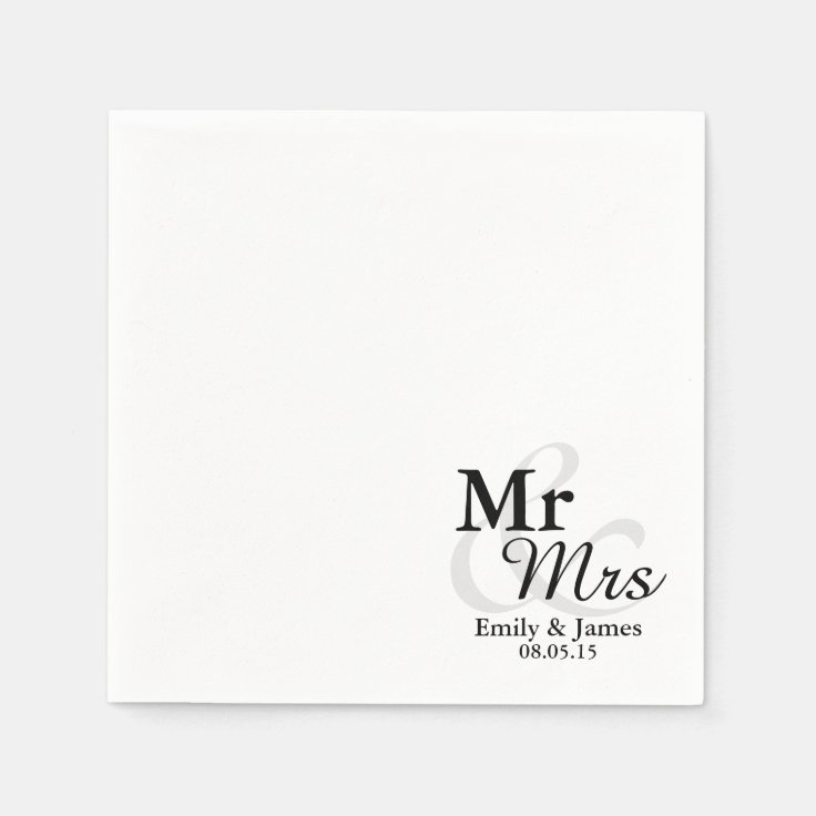 Mr&Mrs Simple Elegant Typography Wedding Paper Napkins | Zazzle
