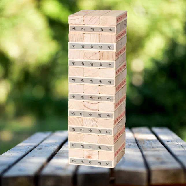 Mr mrs team rose gold gray wedding topple tower | Zazzle