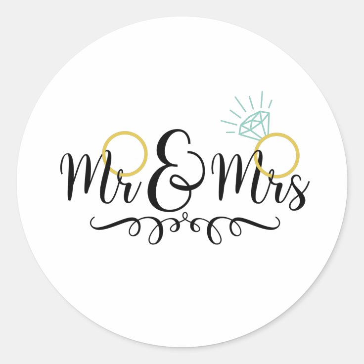 Mr & Mrs Wedding Rings Classic Round Sticker | Zazzle