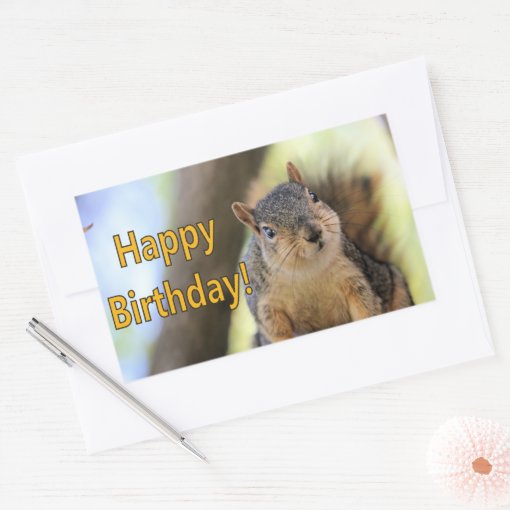 Mr.Squirrel wishing a Happy Birthday Rectangular Sticker | Zazzle