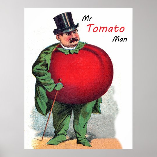 Mr Tomato man, funny cartoon, vintage illustration Poster | Zazzle.com