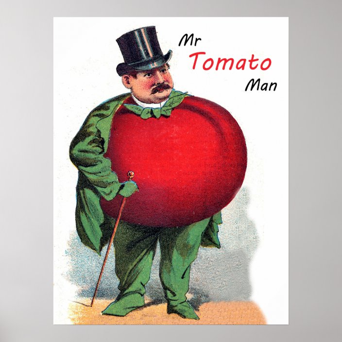 Mr Tomato man, funny cartoon, vintage illustration Poster | Zazzle.com