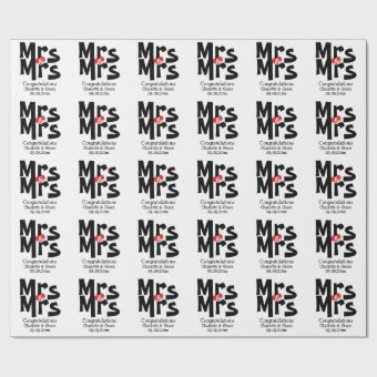 Mrs And Mrs Bold Lesbian Personalized Wedding Wrapping Paper | Zazzle
