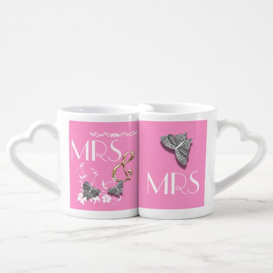 Mrs and Mrs Butterflies and Flowers Coffee Mug Set | Zazzle.com