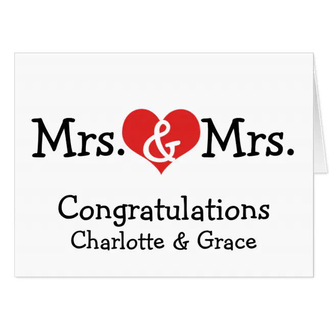 Mrs and Mrs Love Heart Wedding Congratulations Card | Zazzle