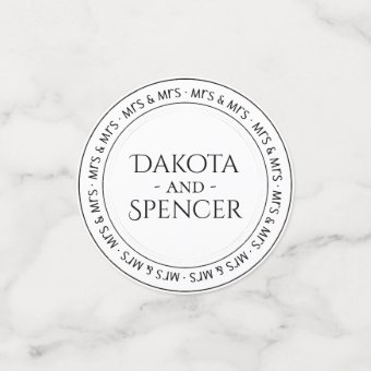 Mrs and Mrs Simple Modern Black White Party Confetti | Zazzle