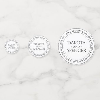 Mrs and Mrs Simple Modern Black White Party Confetti | Zazzle