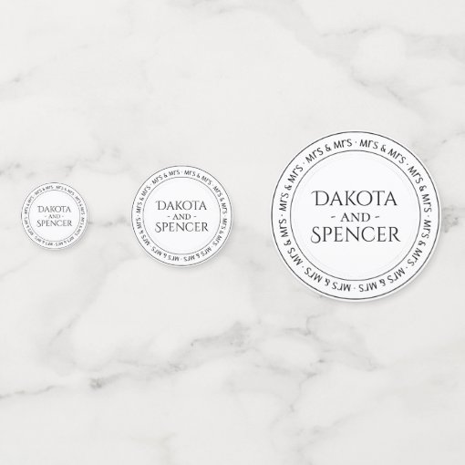 Mrs and Mrs Simple Modern Black White Party Confetti | Zazzle