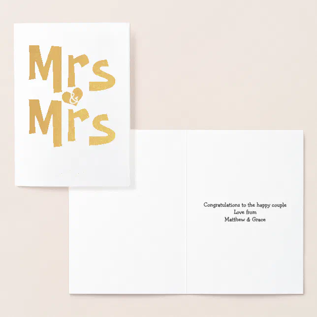 Mrs And Mrs Wedding Congratulations Foil Card | Zazzle