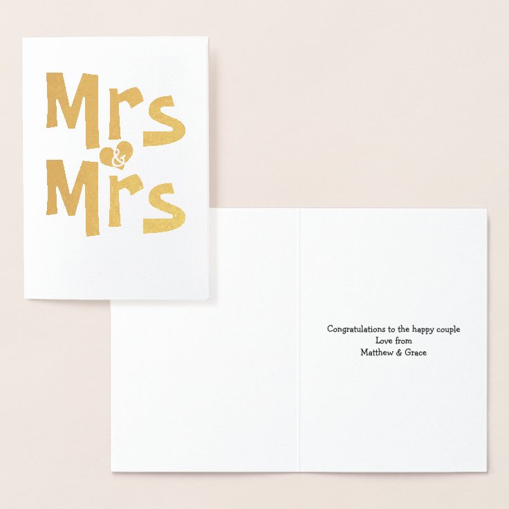 Mrs And Mrs Wedding Congratulations Foil Card | Zazzle