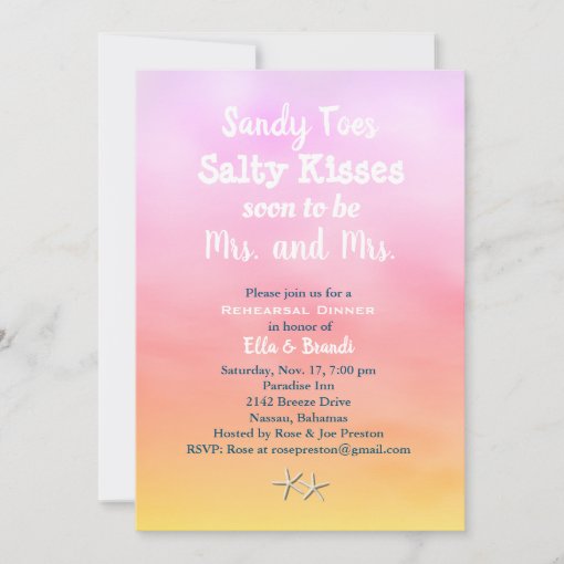 Mrs. & Mrs. Sandy Toes Rehearsal Dinner sunset Invitation | Zazzle