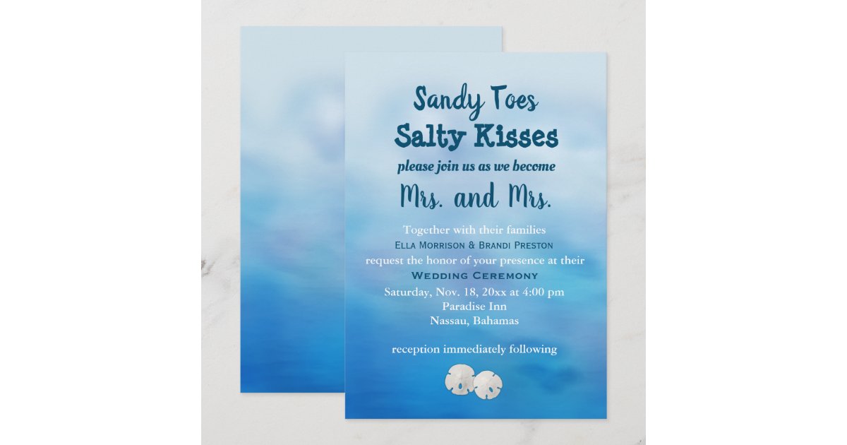 Mrs. & Mrs. Sandy Toes Wedding Invite sand dollars | Zazzle