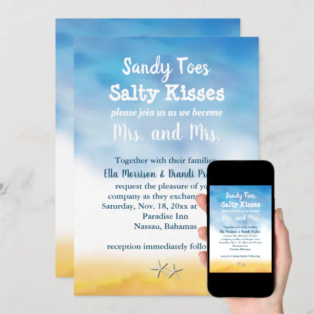 Mrs. & Mrs. Sandy Toes Wedding Invite - sky & sand | Zazzle