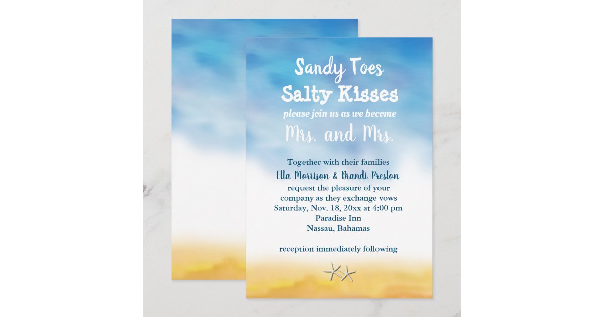 Mrs. & Mrs. Sandy Toes Wedding Invite - sky & sand | Zazzle