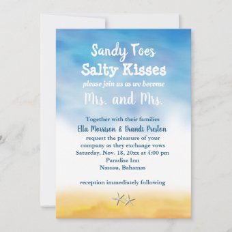 Mrs. & Mrs. Sandy Toes Wedding Invite - sky & sand | Zazzle